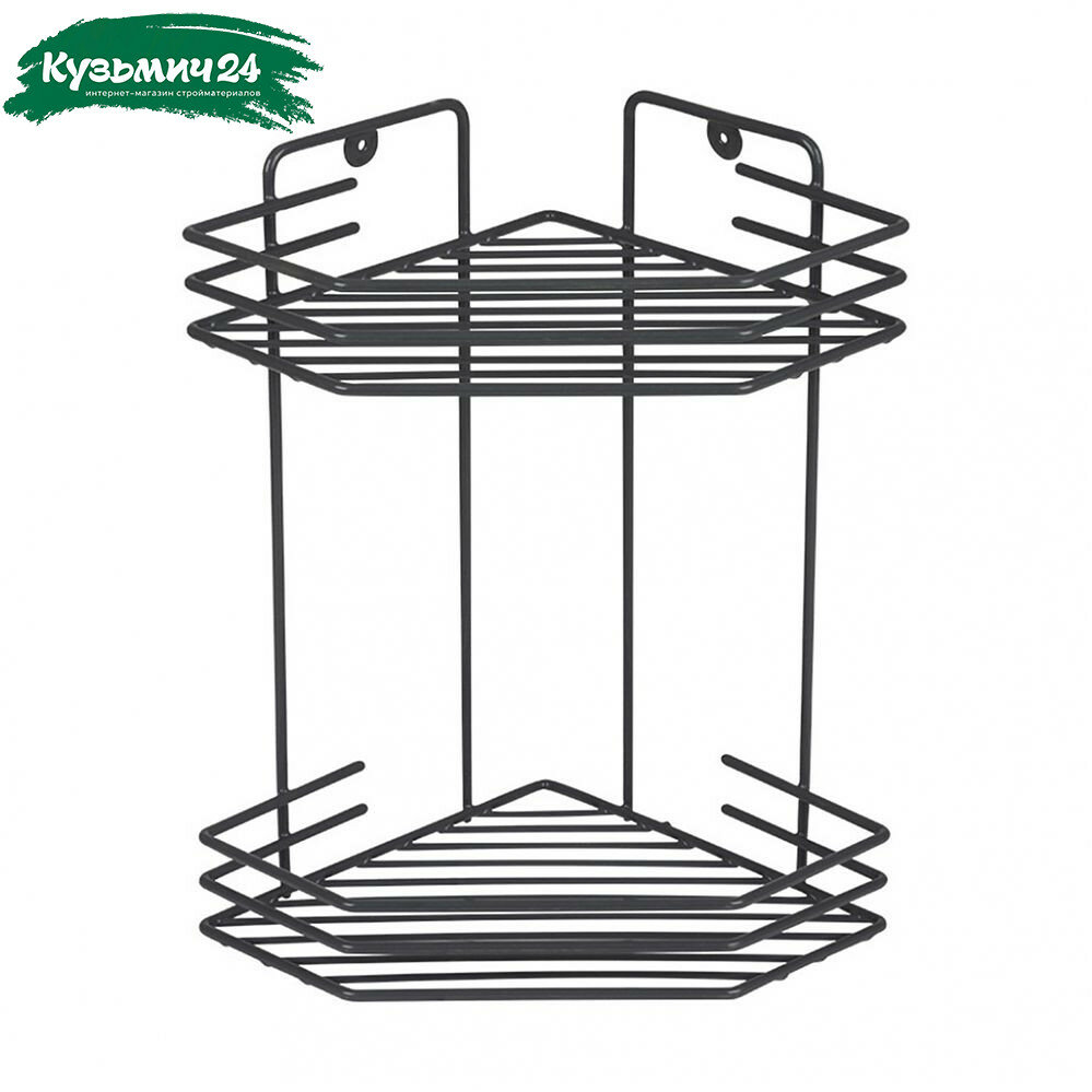 Полка угловая для ванной Рыжий кот двухъярусная, металл, графит, 20.5х20.5х31.5 см