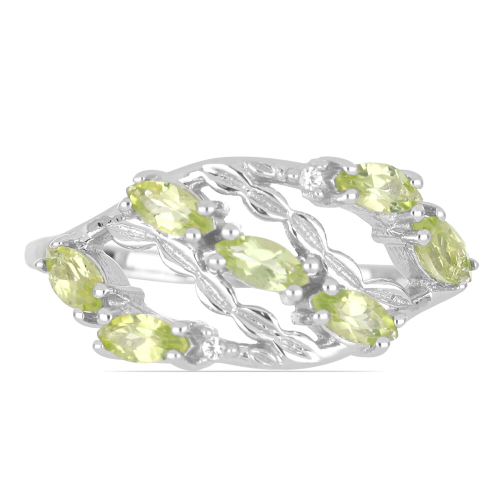 Кольцо тонкое, серебро, 925 проба, родирование, хризолит