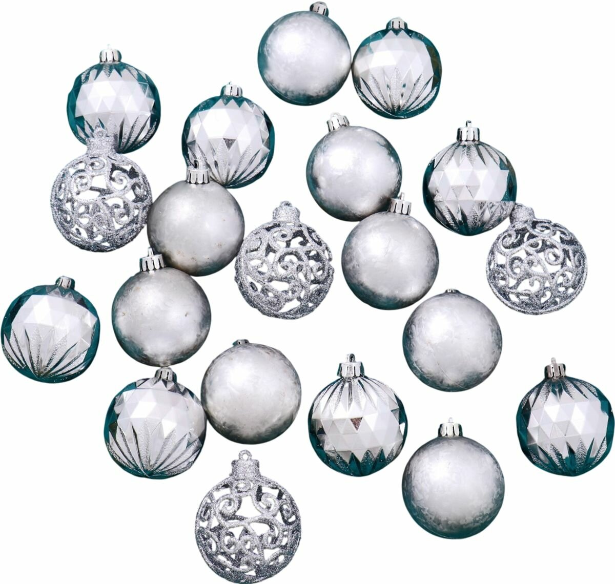 Ёлочный шар "Лоран узоры", шарик-подвеска на ёлку, пластиковая игрушка-украшение на Новый год, новогодний интерьерный декор, диаметр 6 см, набор 20 штук, цвет серебро