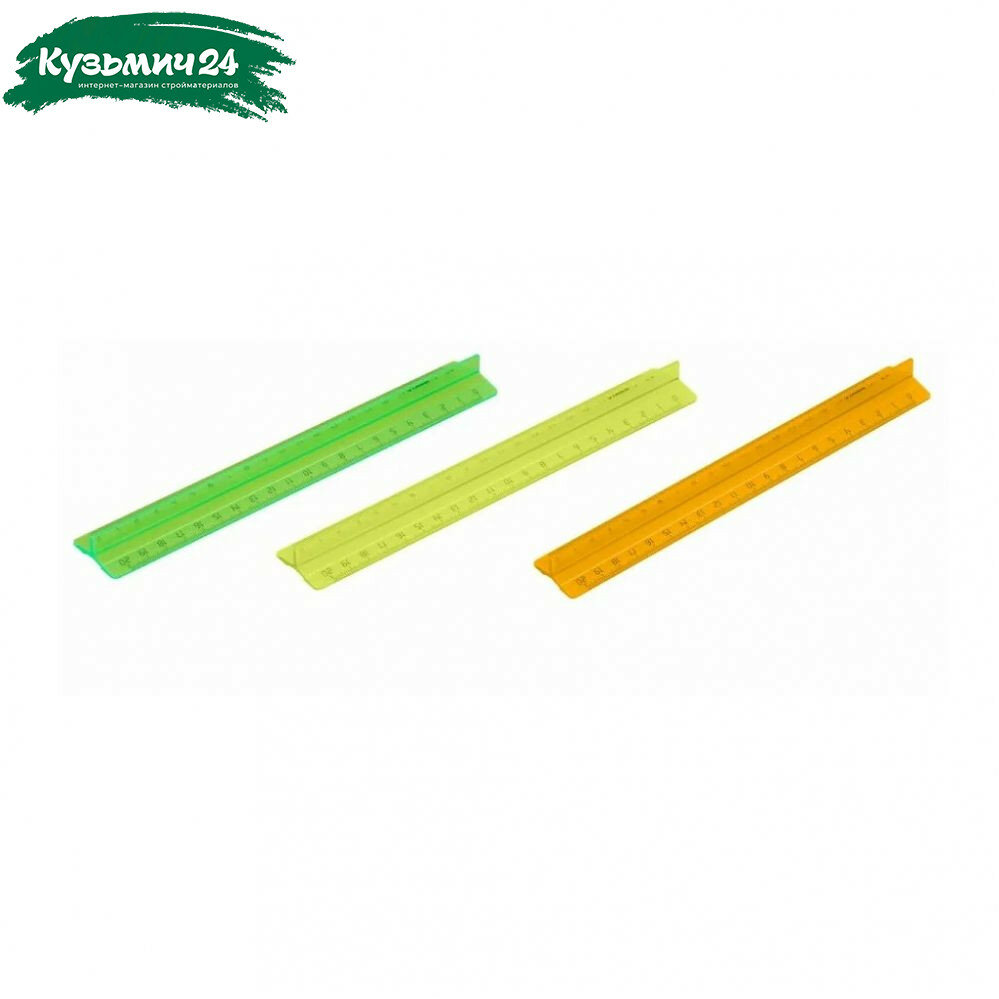 Линейка Стамм пластиковая, с держателем, прозрачная, неоновые цвета 20 см 083864