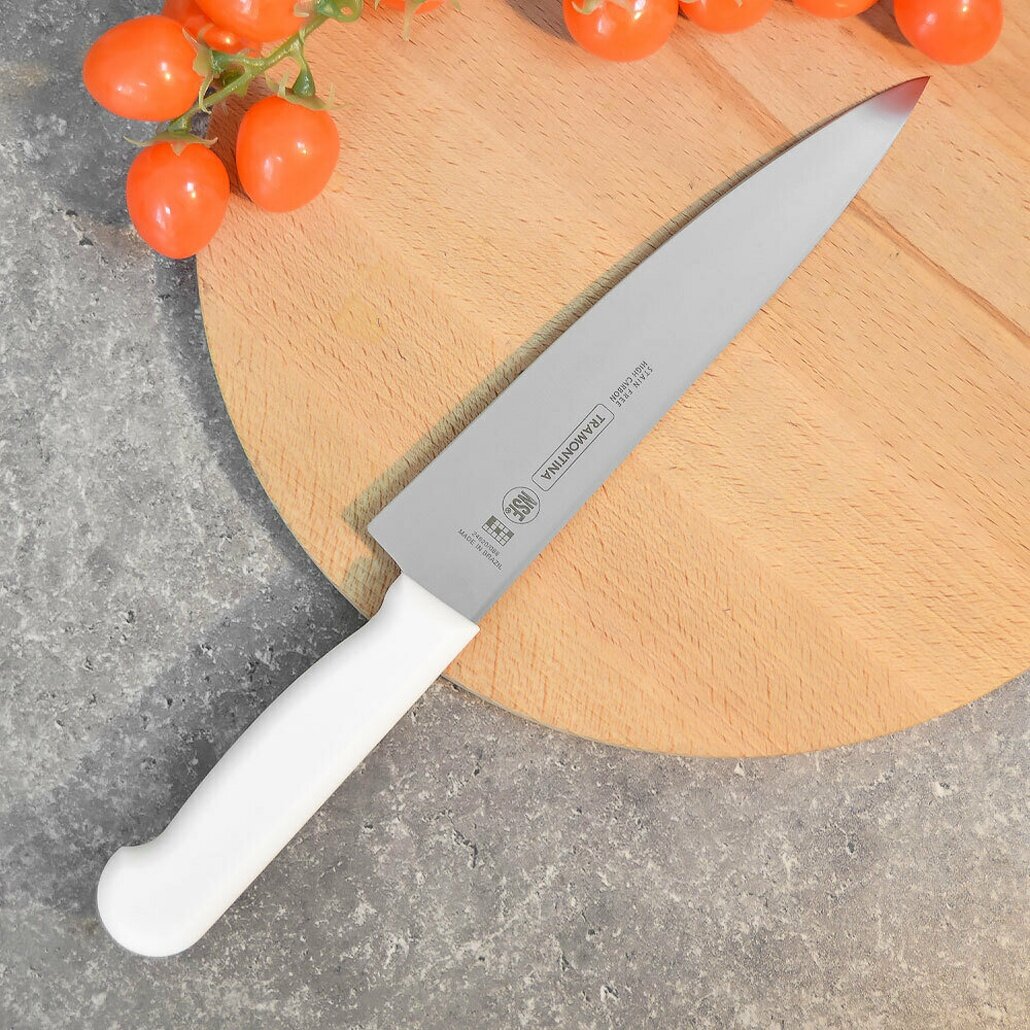 Нож для мяса 20см, нержавеющая сталь, белая эргономичная ручка, гладкое лезвие