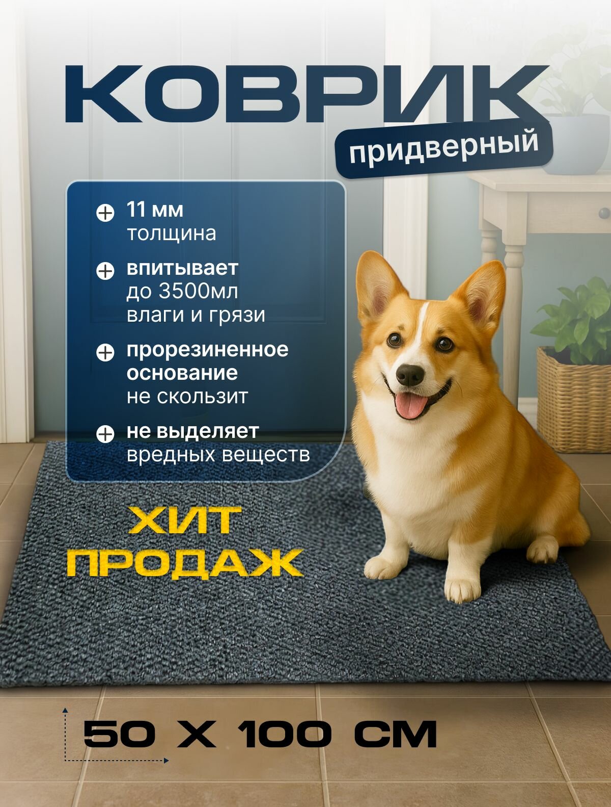 Коврик придверный Super Nop 50x100 см