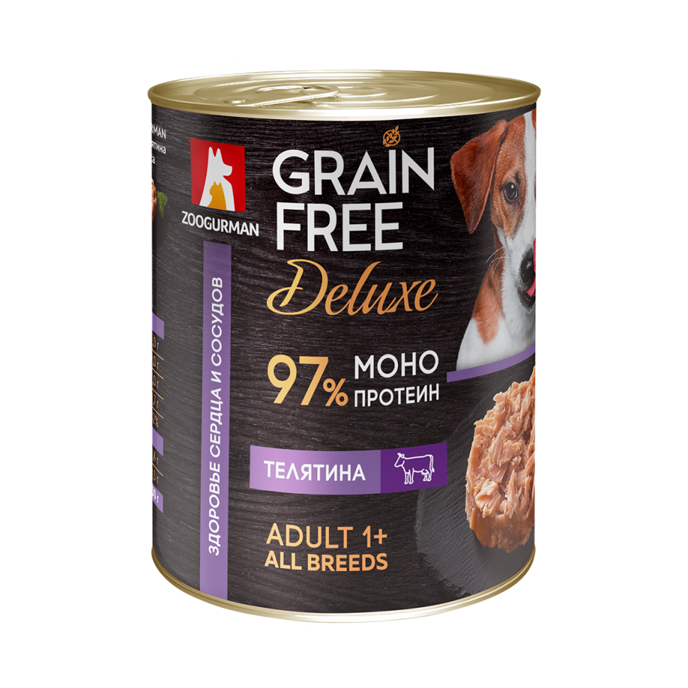 Влажный корм Зоогурман Grain Free Deluxe для взрослых собак всех пород с телятиной, в консервах - 350 г x 6 шт