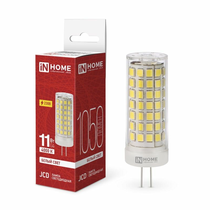 Лампа светодиодная LED-JCD 11Вт 230В G4 4000К 1050Лм IN HOME 4690612060309