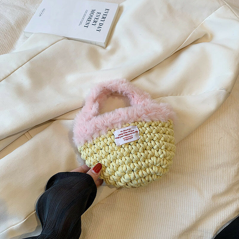 Стильный цветной вязаный кошелек для мелочи, идеально подходящий для детей, желтый-розовый