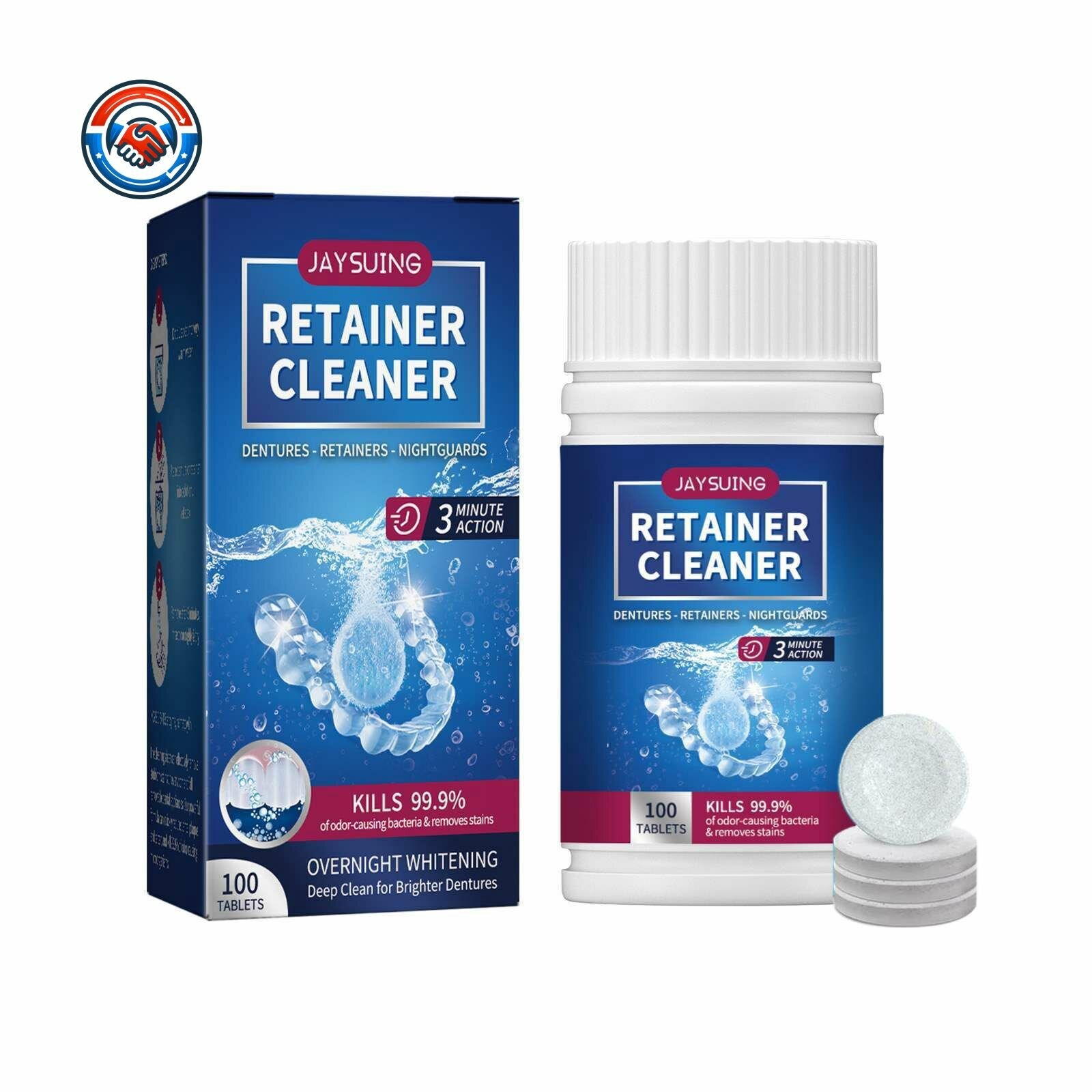 Таблетки для чистки зубных протезов 100 шт — удаляют налёт и запах, мятное освежение для ухода за съемными протезами