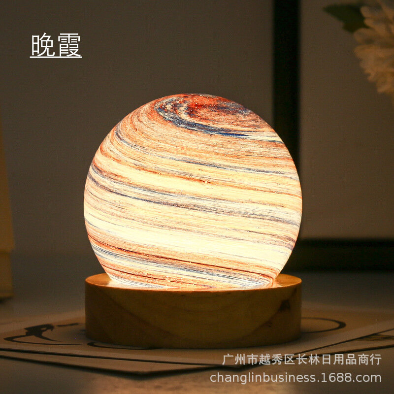 Встроенный светильник-ночник "Звездное небо" с абажуром Planet Lampshade на деревянной основе, аккумуляторный ночник Type-C, подарочный светильник Aurora Glass