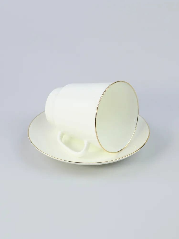 Кофейная пара 165 мл. Форма "Майская", рисунок "Золотой кантик". Костяной фарфор. Чашка для кофе. Императорский фарфоровый завод ИФЗ ЛФЗ