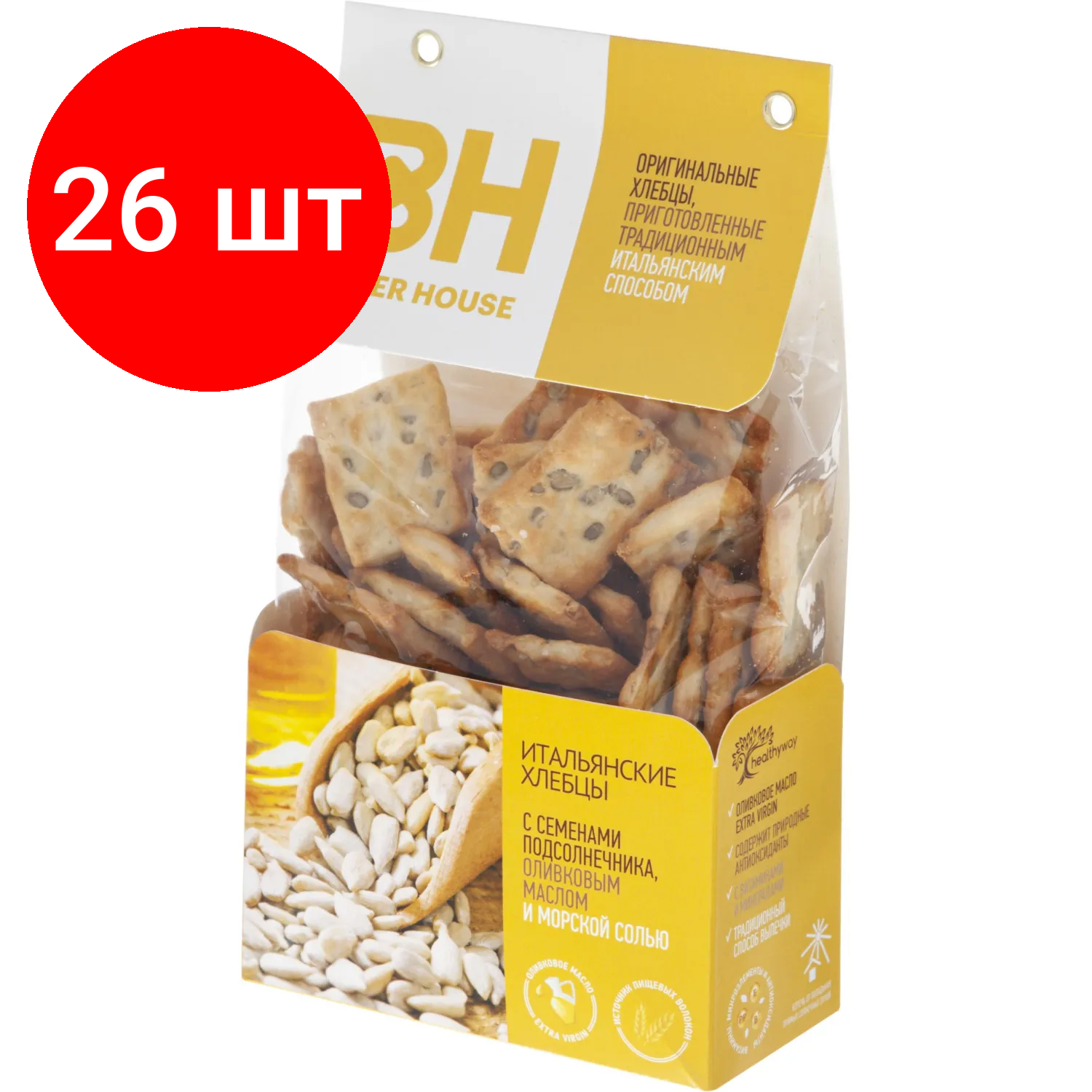 Комплект 26 штук, Хлебцы Итальянские BAKER HOUSE сем подсолн олив масл соль 1/250 Раменс 1.75