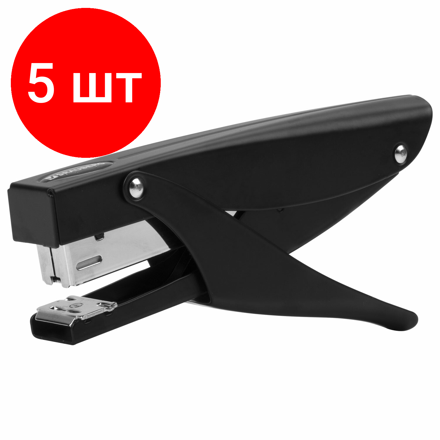 Комплект 5 шт, Степлер-плаер BRAUBERG "Extra Easy Press", №24/6, до 30 листов, металлический корпус, черный, 228569