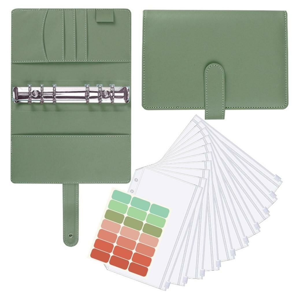 Бюджетный органайзер А6 с кольцами и карманами, Зеленый