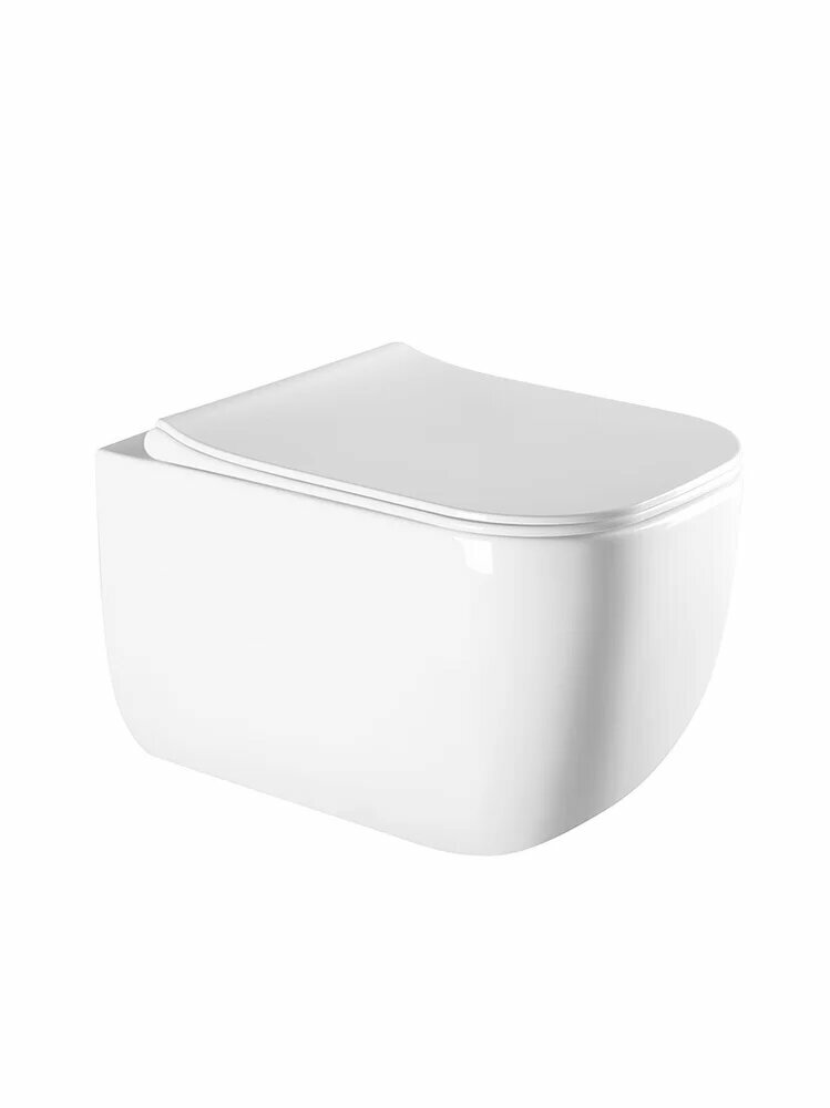 Унитаз подвесной CHARUS Pinto EWC700-126W с микролифтом, безободковый, без бачка, антивсплеск, фарфоровый, белый, глянцевый, прямоугольный, сиденье для унитаза в комплекте
