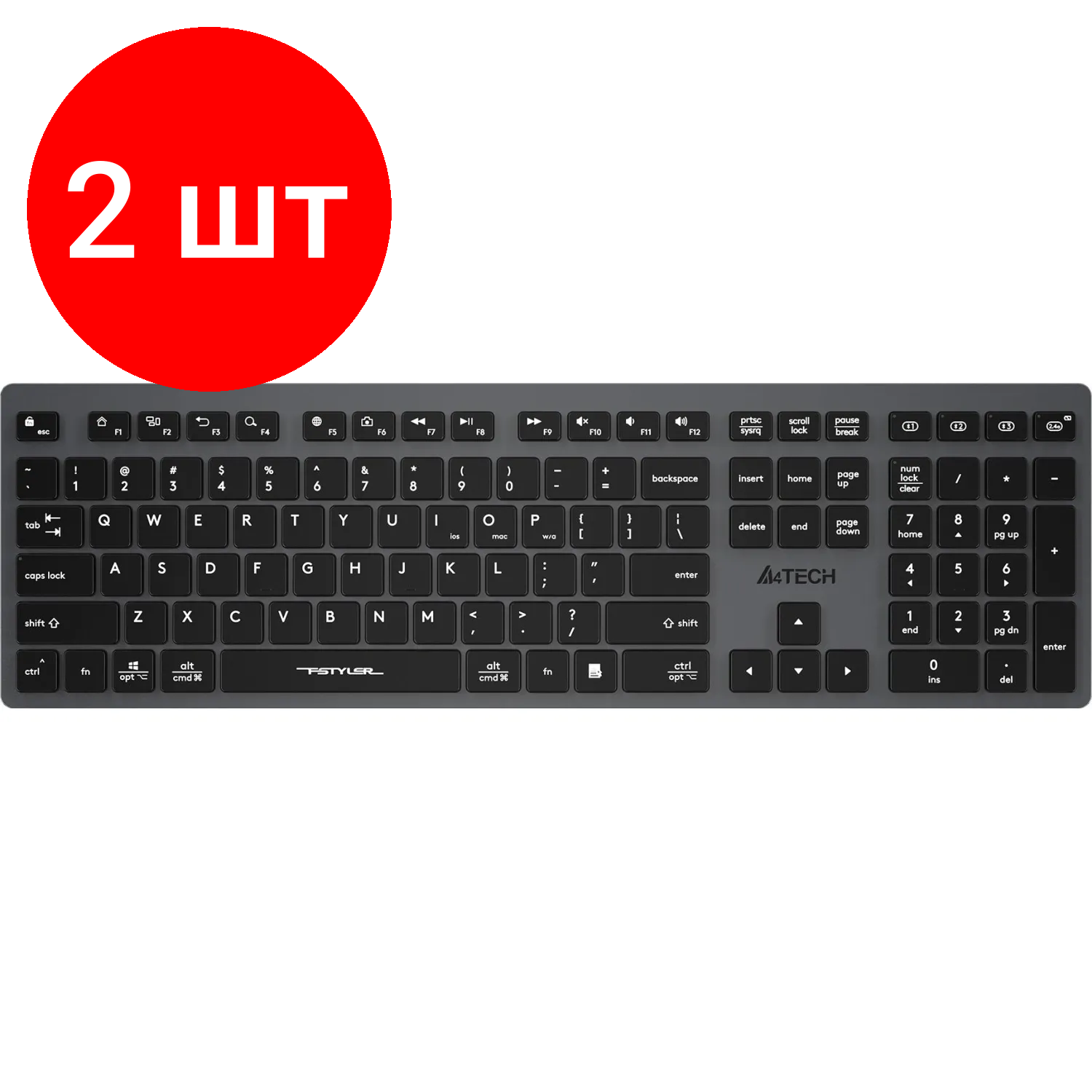 Комплект 2 штук, Клавиатура A4Tech Fstyler FBX50C серый USB/BT (FBX50C GREY)
