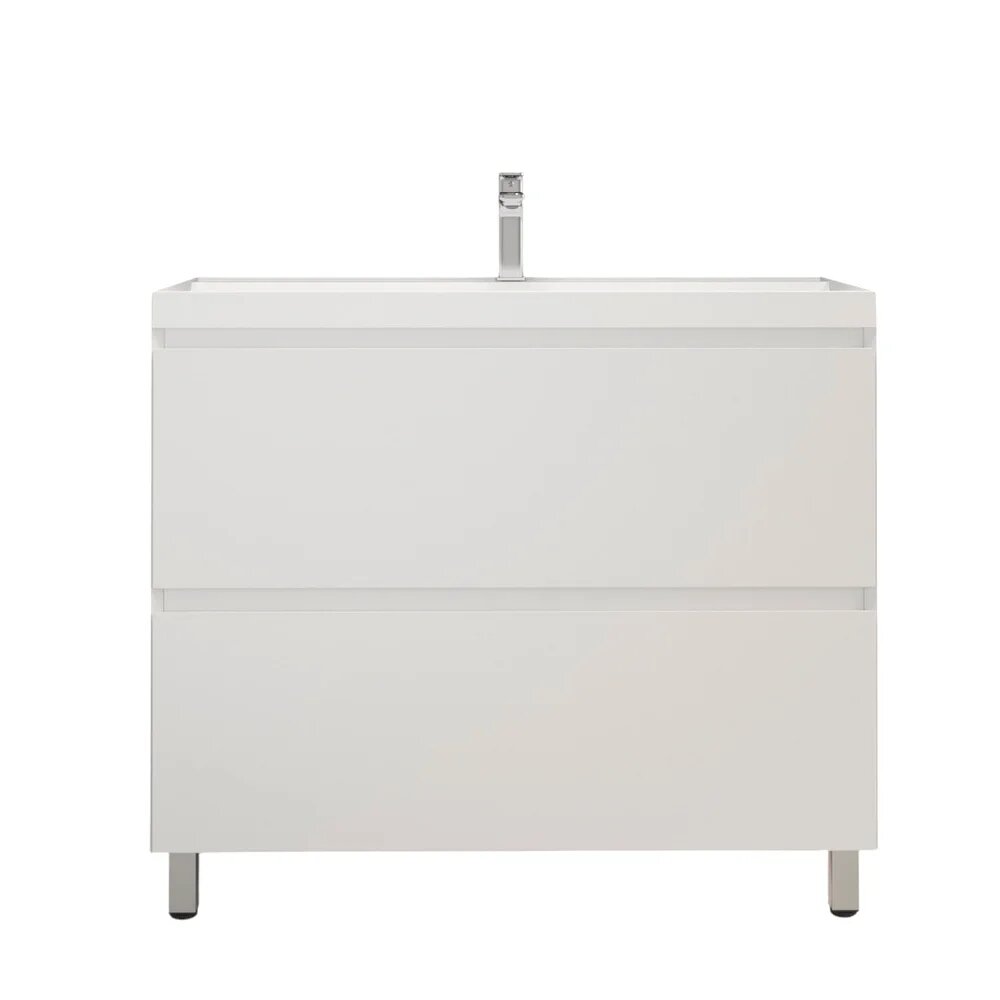 Тумба с раковиной Style Line Манхэттен 100 напольная, 100 см, белая, из МДФ, с ящиками, раковина для ванной, прямоугольная