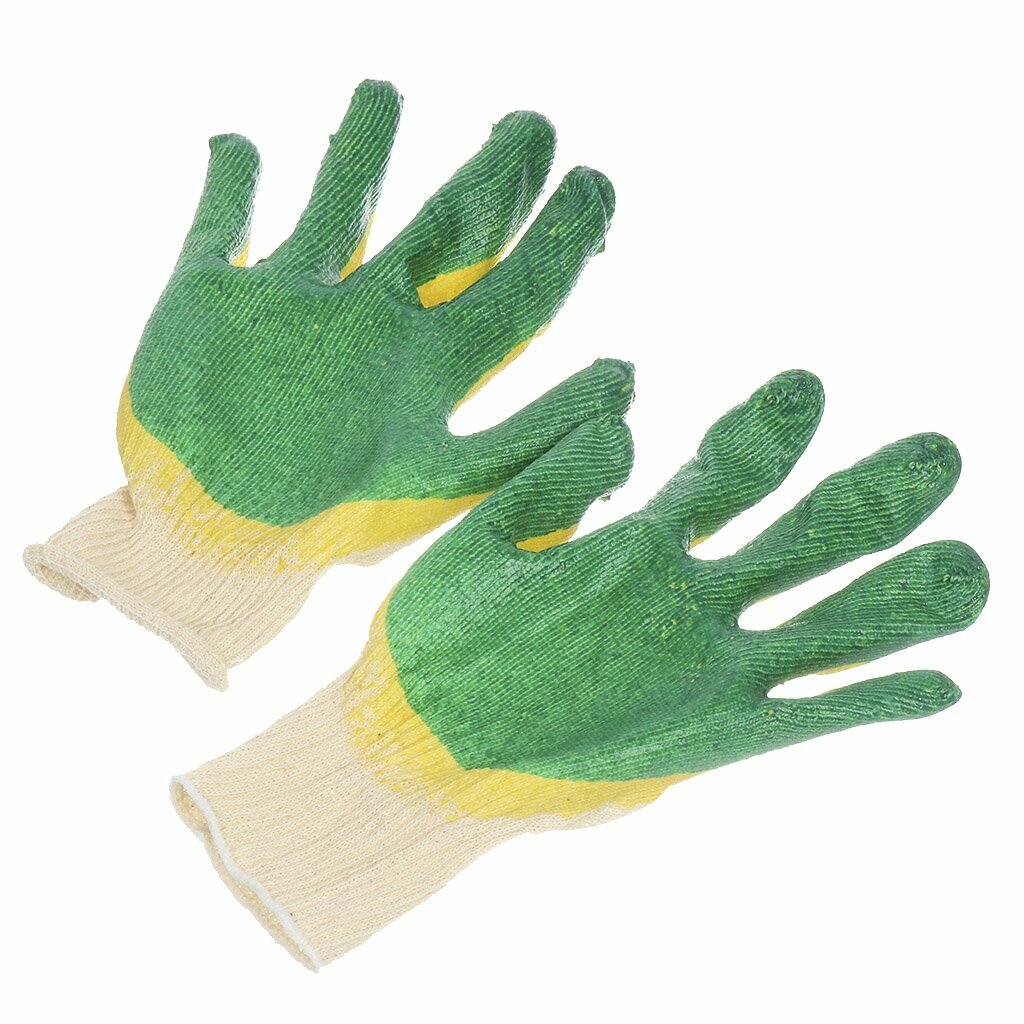 Перчатки рабочие х/б Золотая перчатка с двойным латексным обливом, 13 класс вязки, белые, размер M, 1 пара