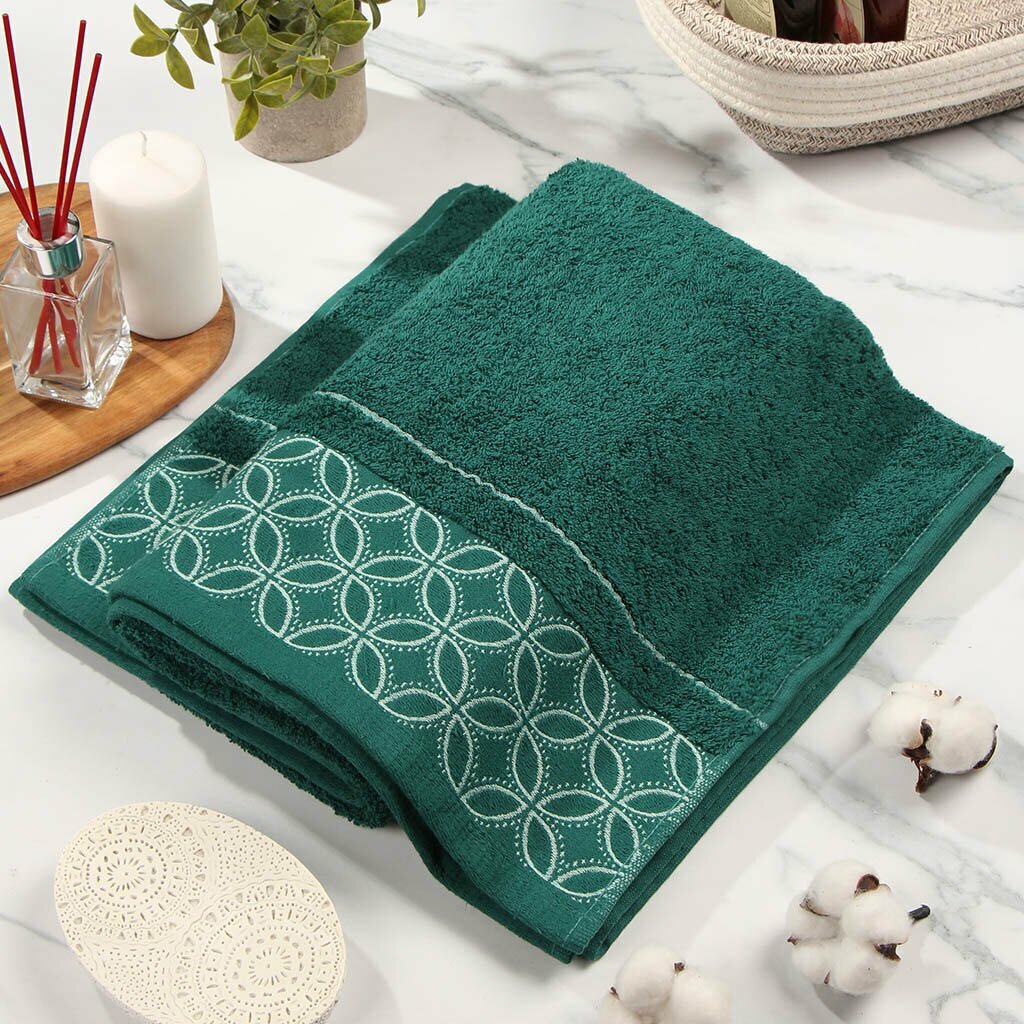 Полотенце банное Silvano Фелиция 70х140 см, махровое, 100% хлопок, 550 г/м2, изумрудный цвет, Узбекистан