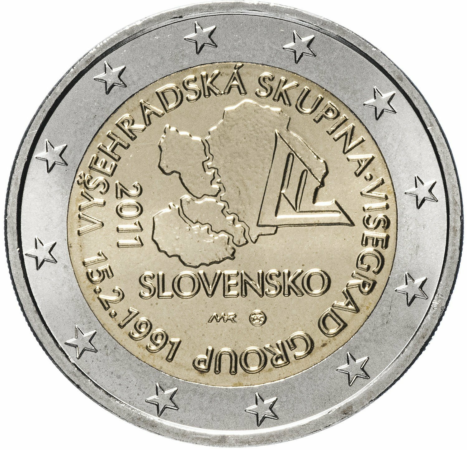 Словакия 2 евро 2011 "20 лет формирования Вишеградской группы", Биметалл, в сохранности UNC