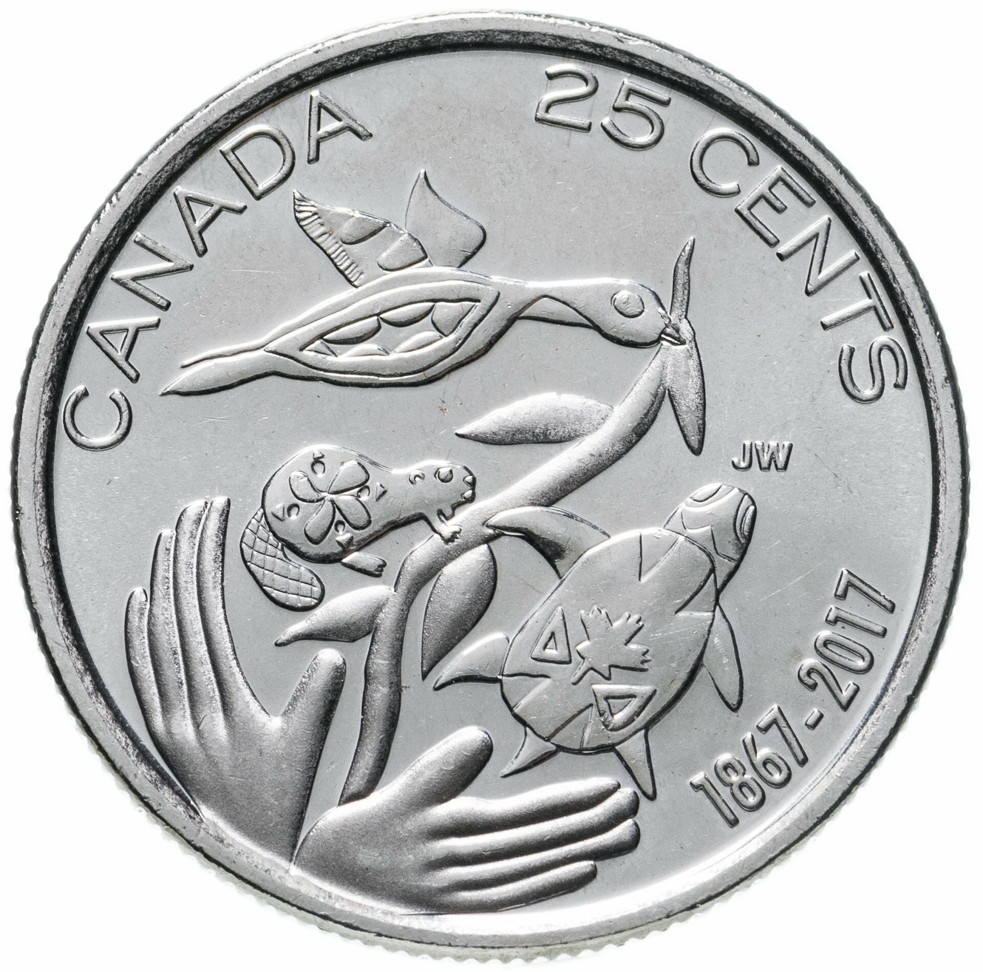 Канада 25 центов cents 2017 150 лет Конфедерации Канада - Надежда на зелёное будущее, Сталь, в сохранности UNC