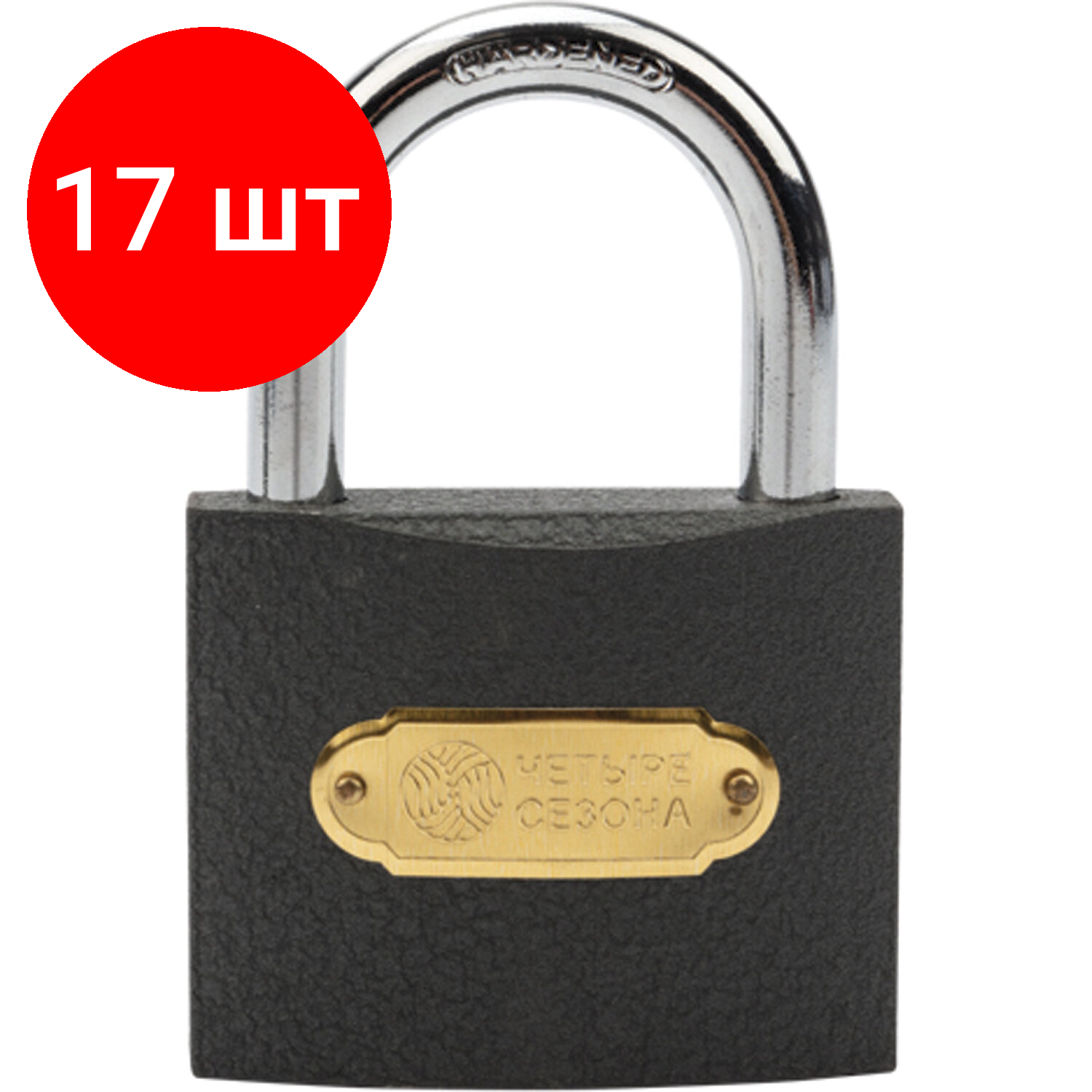 Комплект 17 шт, Замок навесной, ширина 60 мм, чугун, дужка d-8.4 мм, английский, 3 ключа, четыре сезона, в блистере, 79-0006