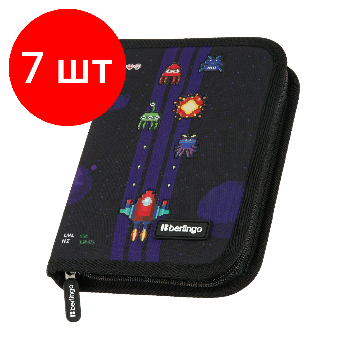 Комплект 7 шт, Пенал 1 отделение, 200*140*40 Berlingo "Space Battle", дополнительная откидная секция, полиэстер