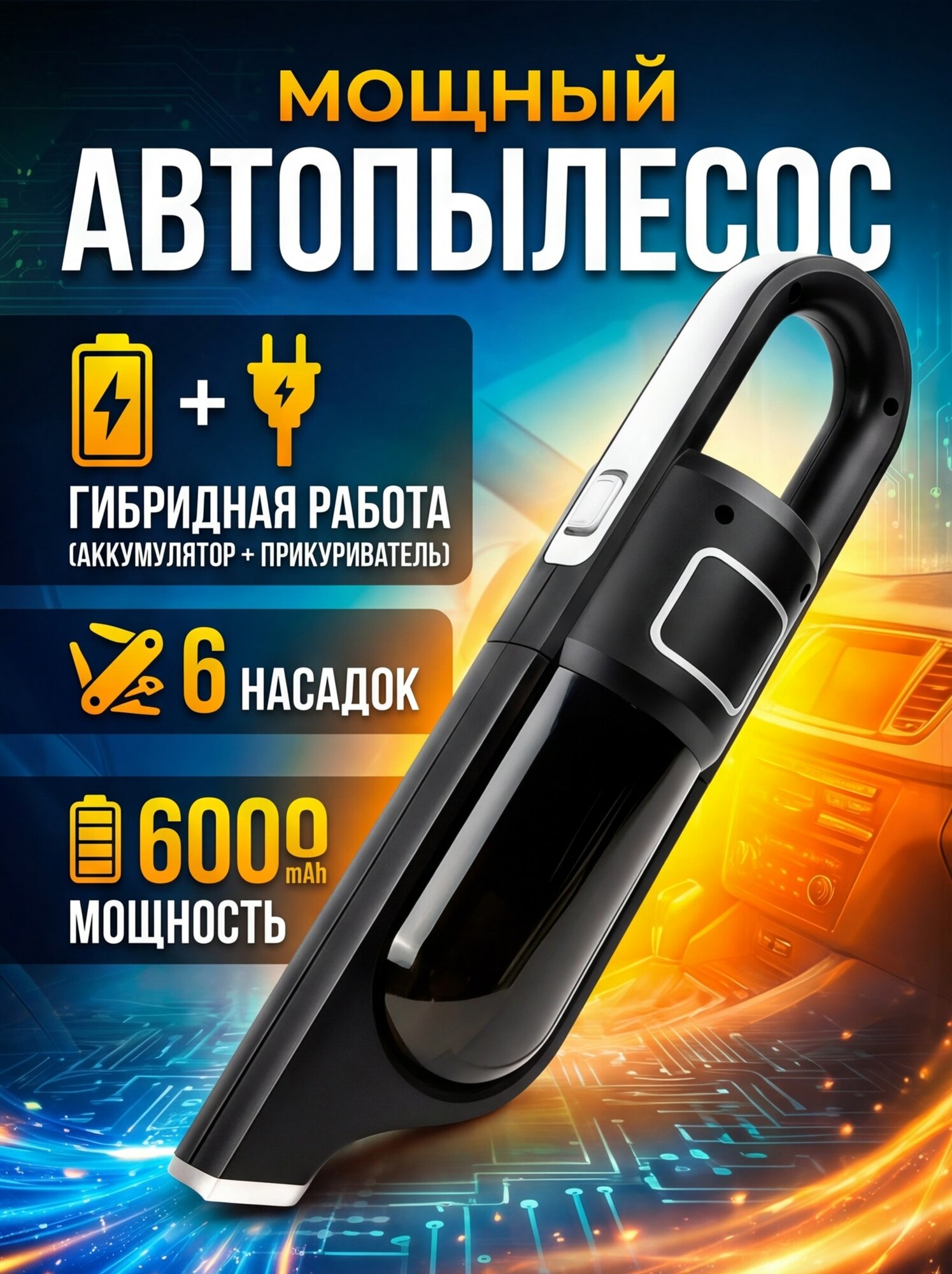 Пылесос для автомобиля беспроводной мощный/ Ручной портативный мини пылесос для салона машины и дома