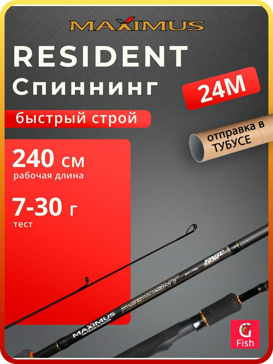 Спиннинг для рыбалки Maximus RESIDENT 24M 2,4m 7-30g 240 штекерный на хищника щуку окуня судака форель в чехле, удочка максимус резидент