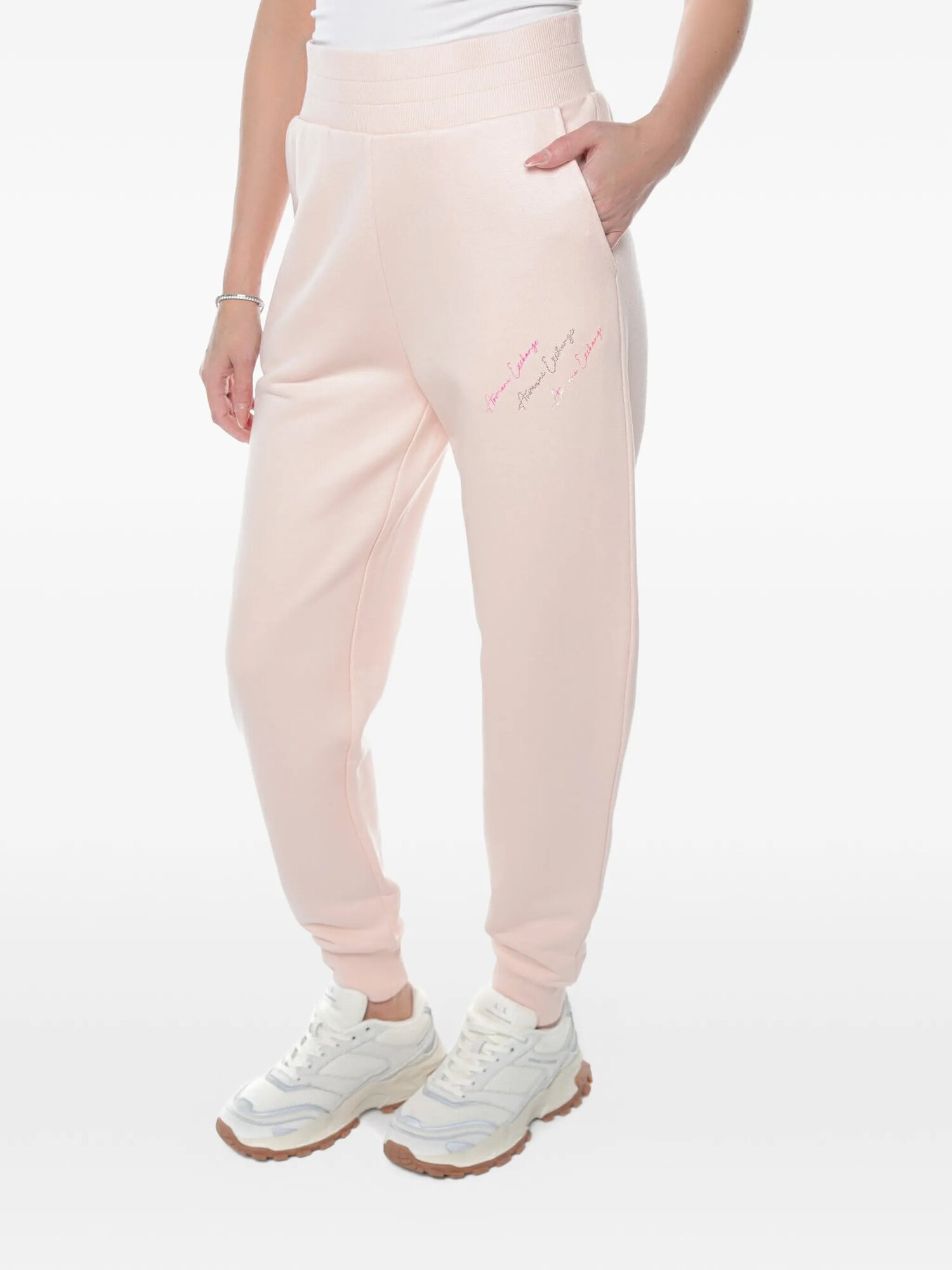 Брюки Armani Exchange Logo-embroidered elasticated-waist track pants, размер 42, розовый