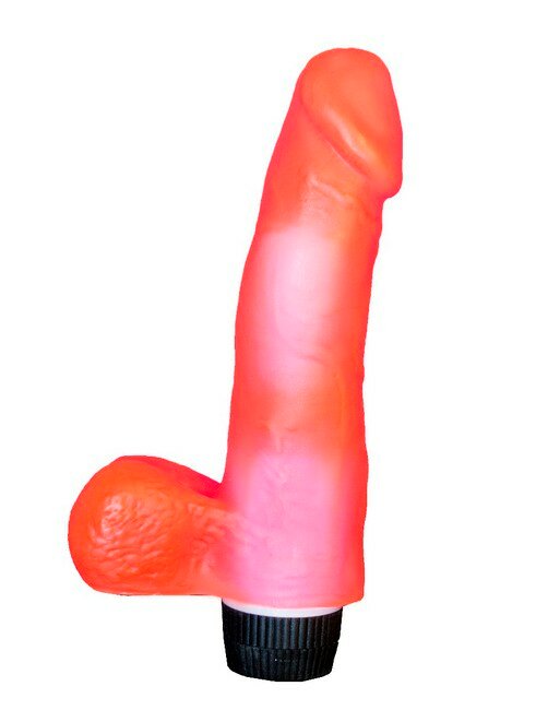 Гелевый розовый вибратор с мошонкой (15,5 см )