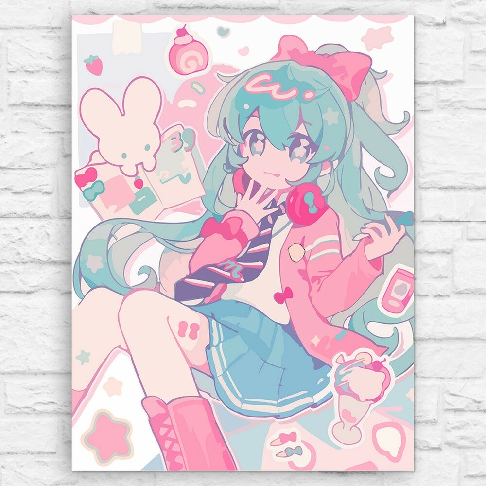 Картина по номерам на холсте аниме мику хацунэ (вокалоид, синаморолл, девушка) - 14894 30х40