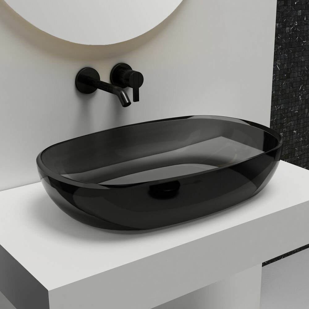 Раковина накладная прозрачная Abber Kristall 600х400х155 мм AT2805Onyx