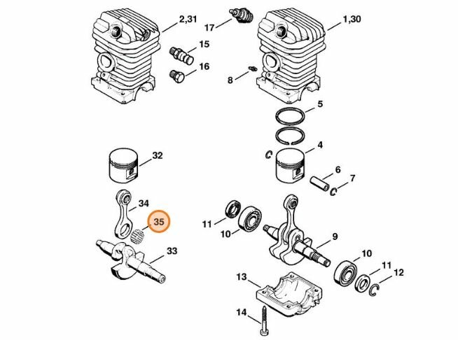 Комплект - цилиндрические ролики Stihl 021 11230071005