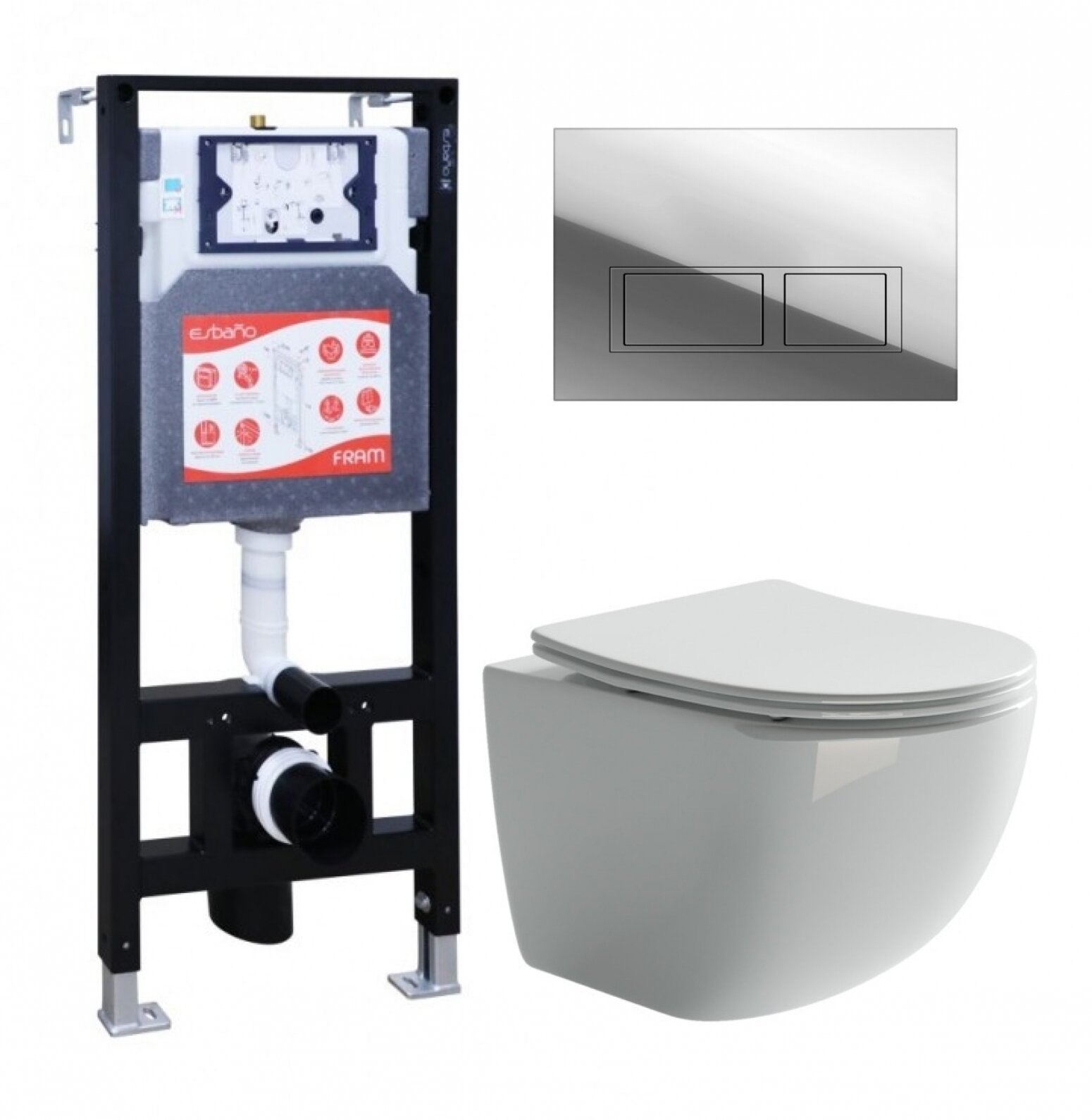Комплект 3 в 1 инсталляция ESBANO FRAM + Унитаз подвесной Ceramica Nova Forma CN3009 + кнопка хром глянцевая