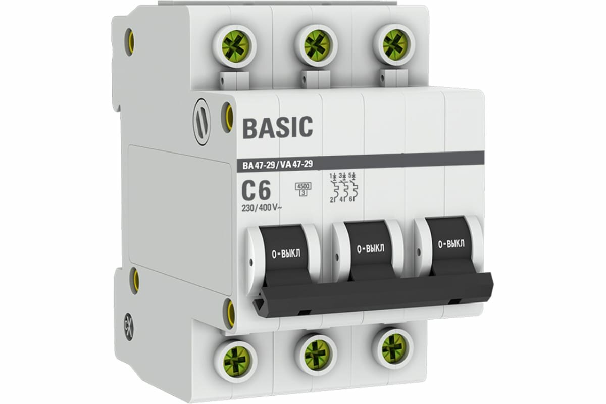 EKF Basic ВА 47-29 3P автоматический выключатель 6 А, ток 4,5 кА, код mcb4729-3-06C