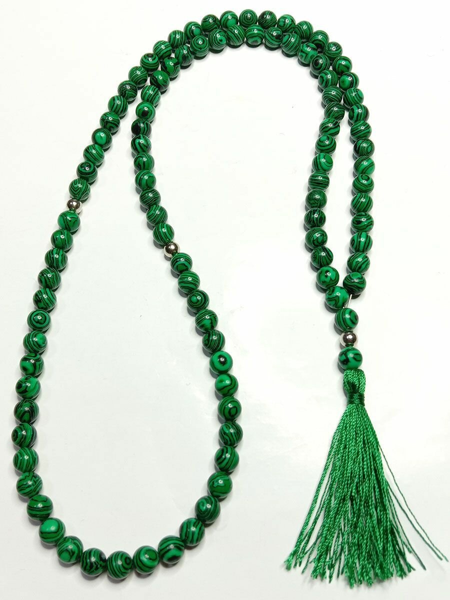Мусульманские четки из малахита 99 бусины, диаметр 8 мм. в коробке