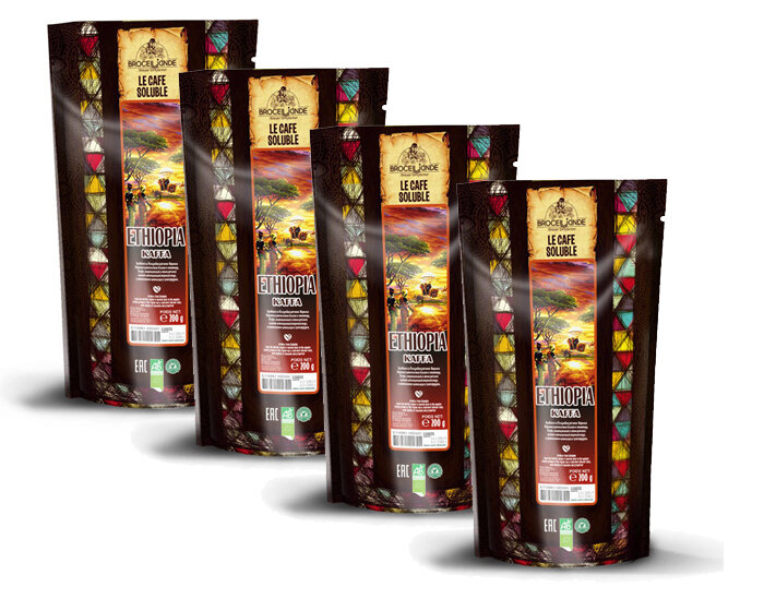Кофе Broceliande "Ethiopia Kaffa", арабика, сублимированный, 4 уп. по 200г