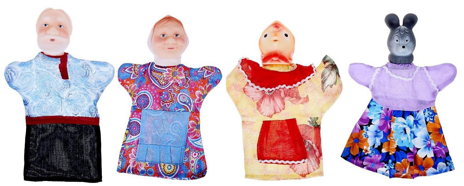 Домашний кукольный театр "Курочка Ряба" с куклами-рукавичками бибабо, сюжетно-ролевой набор из 4 игрушек-перчаток + сценарий