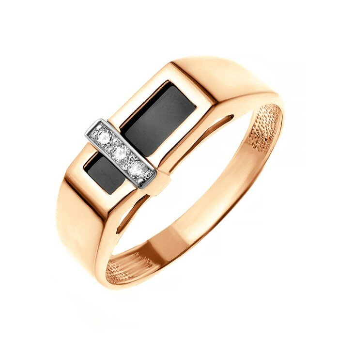 Печатка, красное золото, 585 проба, оникс синтетический, фианит