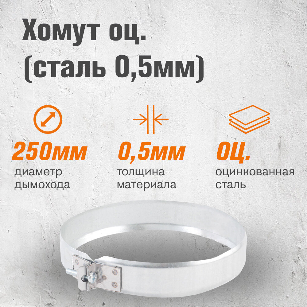 Хомут из оцинкованной стали(0,5 мм) для дымохода диаметр (250 мм)