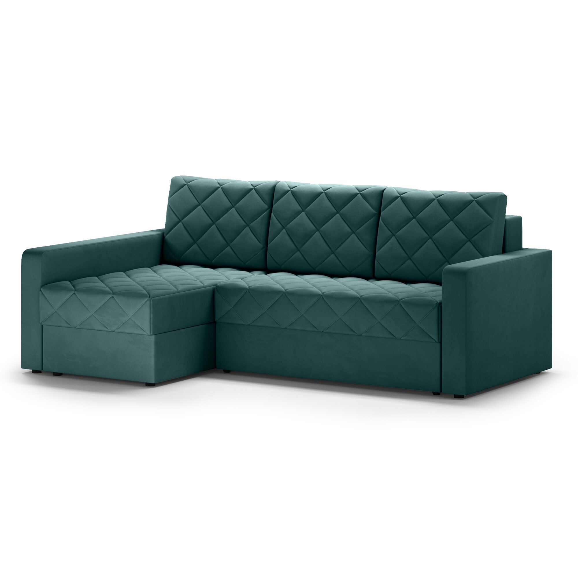 Диван угловой "Олимп левый" 236х155х81, 150х208, 3 места, бирюзовый велюр