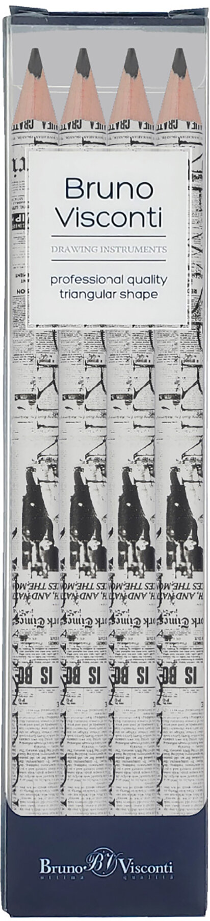 Набор чернографитовых карандашей HappyGraphix Jumbo. Газета, 4B, 4 штуки