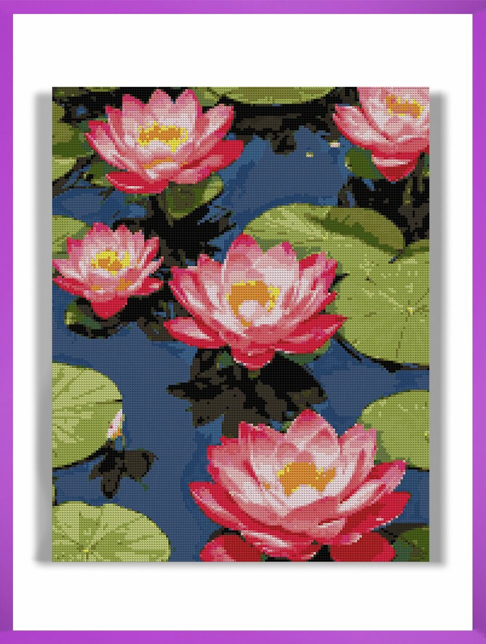 Алмазная мозаика на подрамнике - вышивка Кувшинки 40 х 50 см