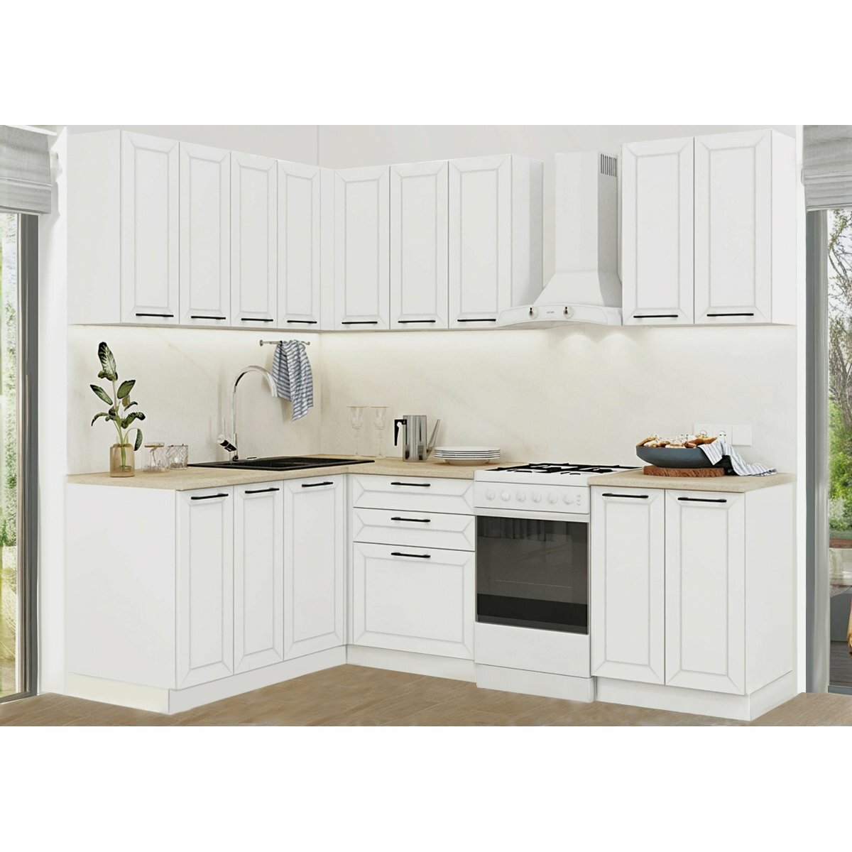 Модульная кухня "Кёльн" 1,6*1,8 метра, цвет фасадов Софт пломбир, МДФ, корпуса ЛДСП