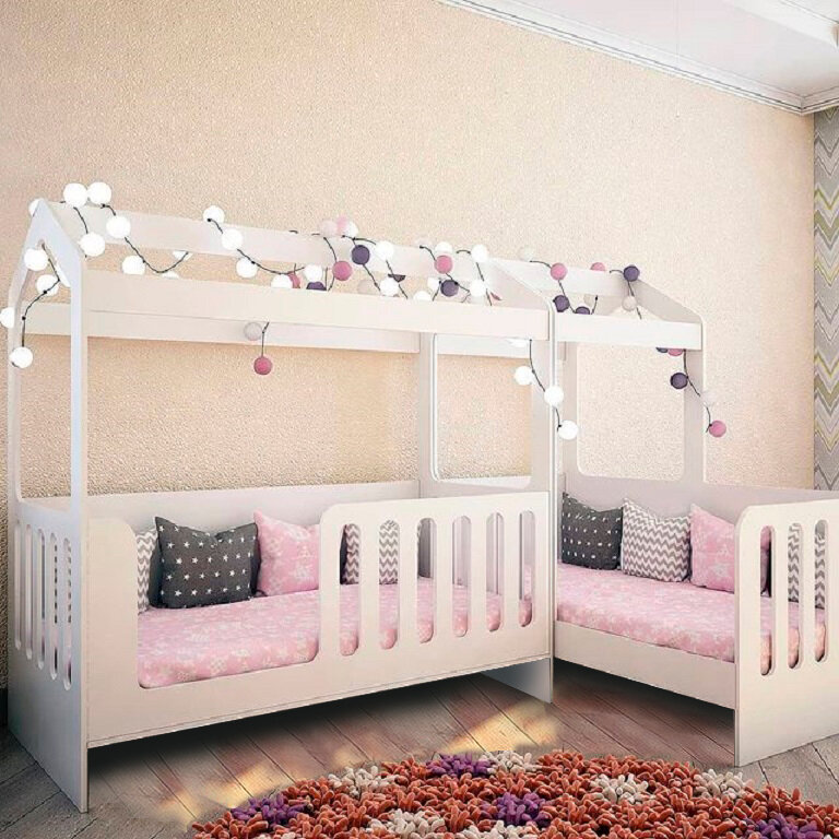 Боковая кровать Домик Сказка ДС-15 + ДС-1/1 Белый