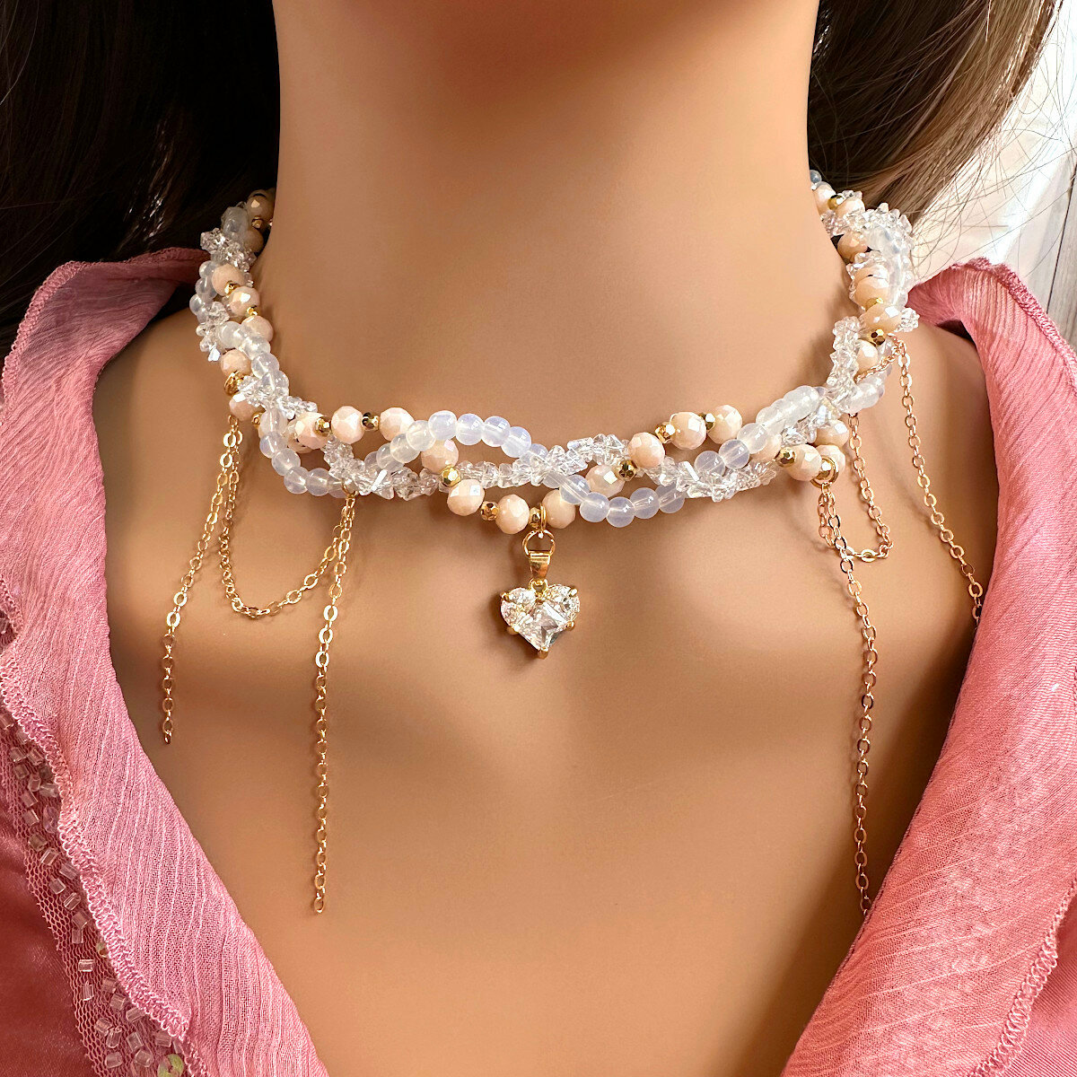 Колье, фианит, горный хрусталь