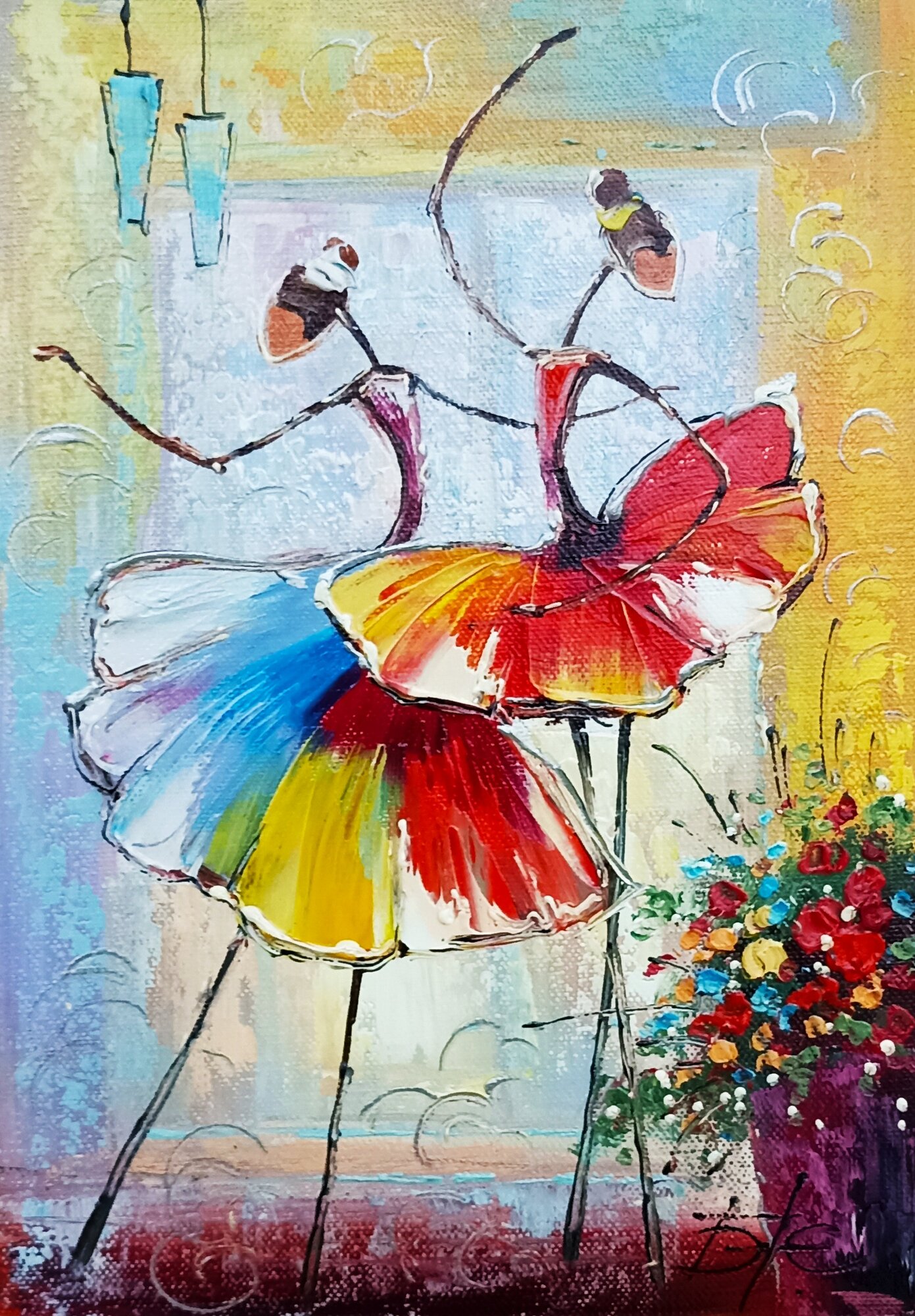 Картина маслом на холсте. 100% ручная работа, 100% живопись от Художественной мастерской Грëзы. Картина из серии "Люди". Танцующие балерины. Картина фактурная, выпуклая. Размер картины 20х30 см.