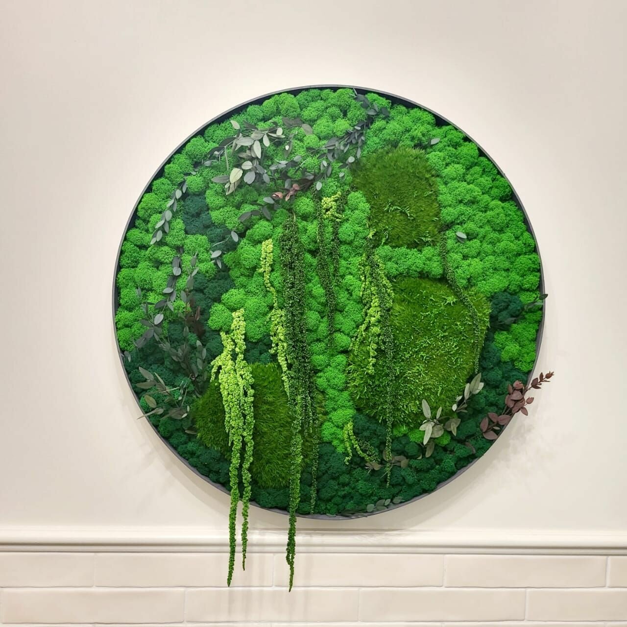 Настенное панно Круг 60см со мхом стабилизированным и растениями