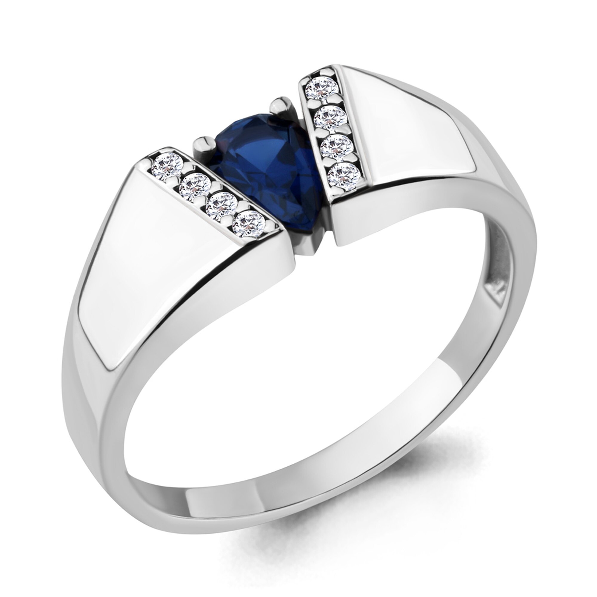 Кольцо, серебро, 925 проба, родирование, фианит, сапфир синтетический