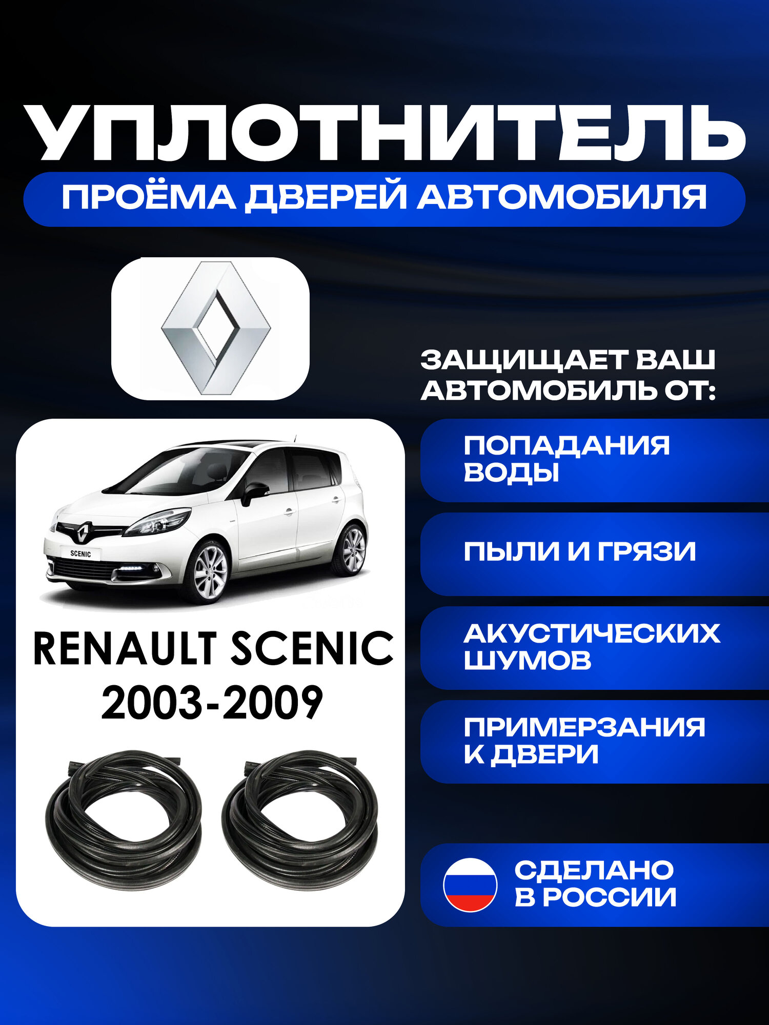 Уплотнитель (резинка) проёма передней двери (2 ШТ.) Renault Grand Scenic (2003-2009) / Рено Гранд Сценик