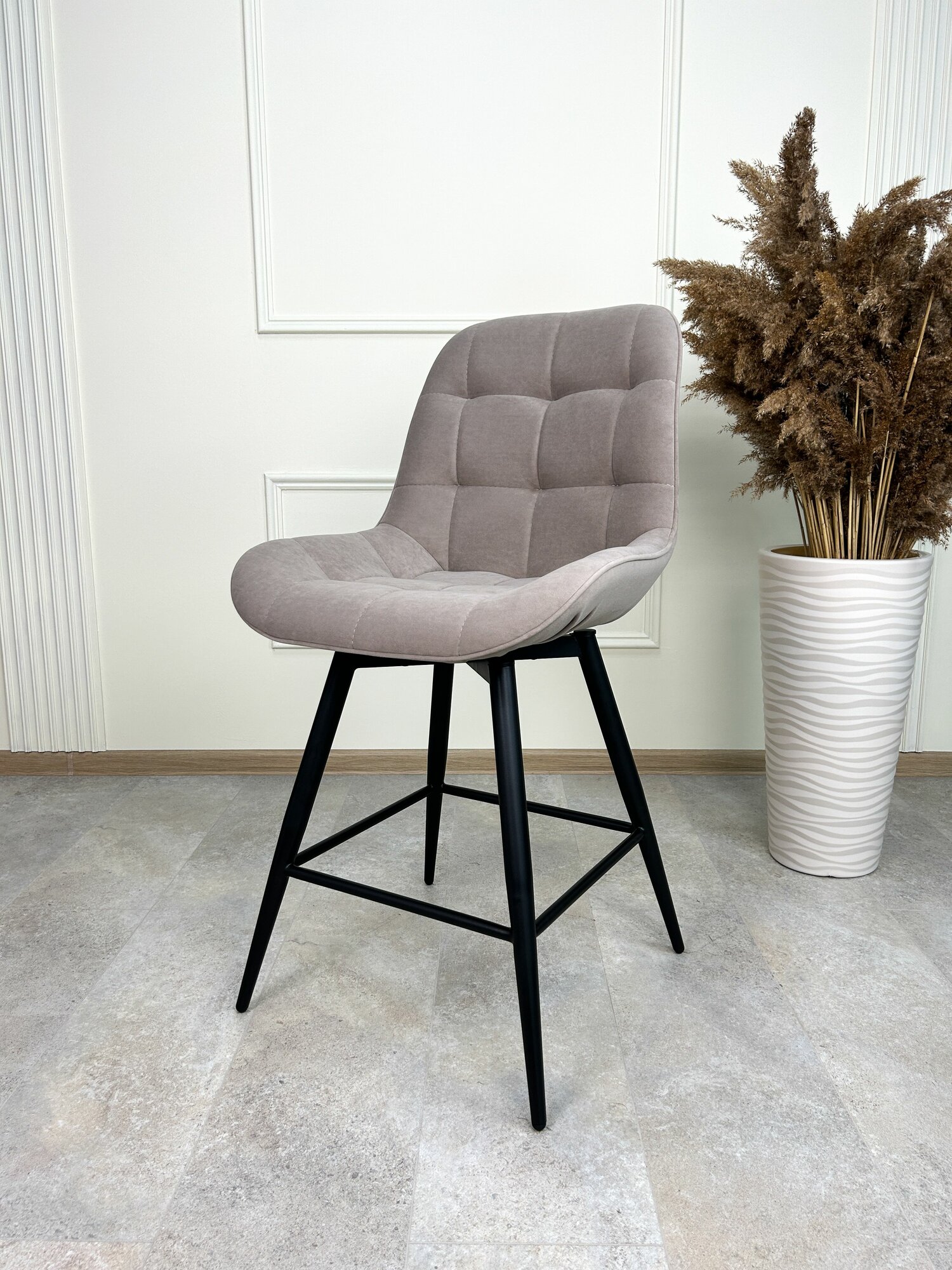 Полубарный стул со спинкой с поворотным механизмом Elis Bar Cross Conus 550, ножки конусные металлические высокие, мягкий обеденный для кухни и гостиной, для дома, обивка велюр, Россия