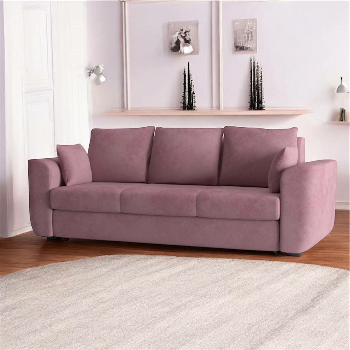 Диван-кровать Storn, Независимый пружинный блок, Антивандальный велюр, Механизм еврокнижка, Цвет : Розовый